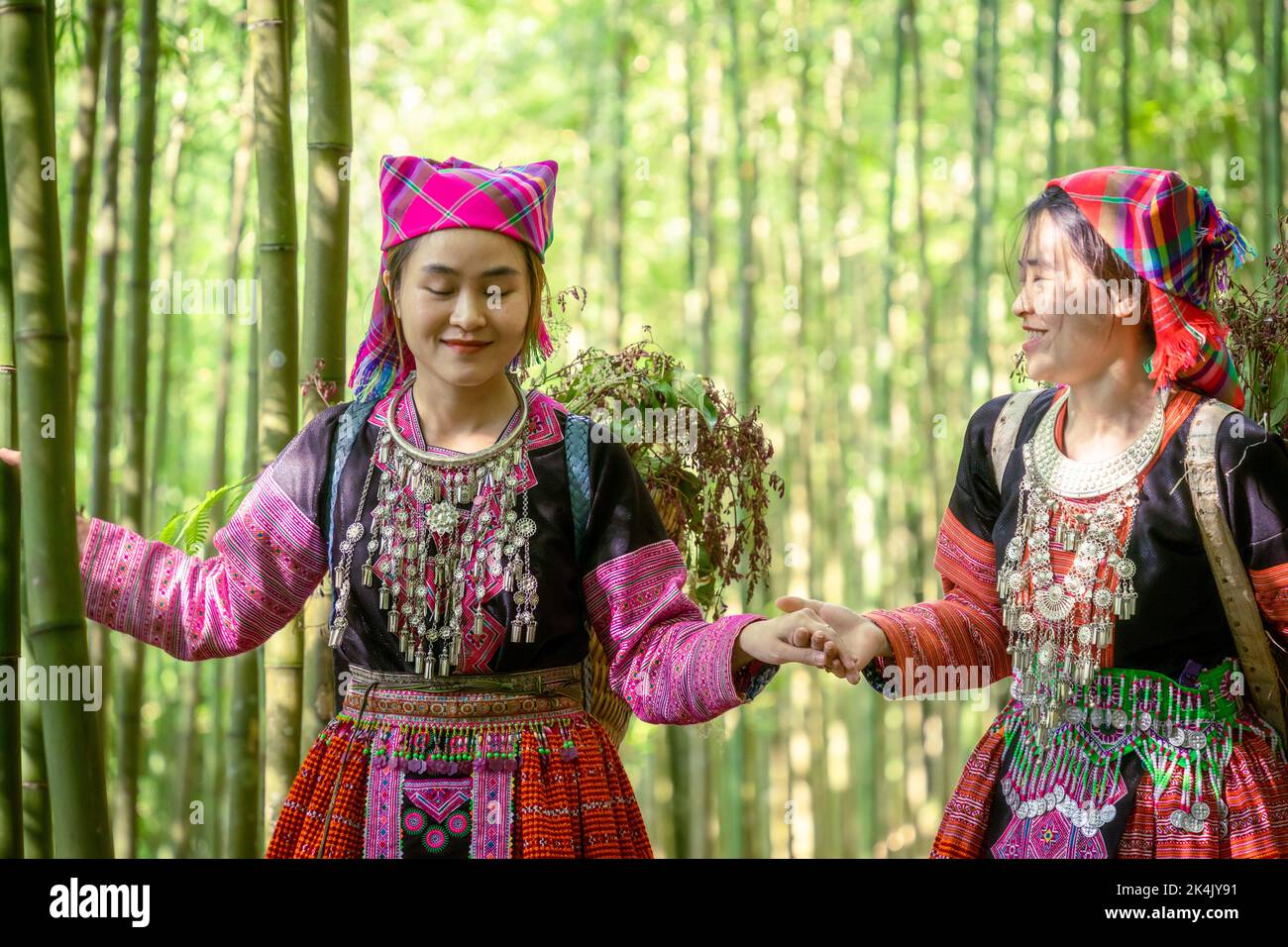 People H'mong ethnic minority with colorful costume dress walking in ...