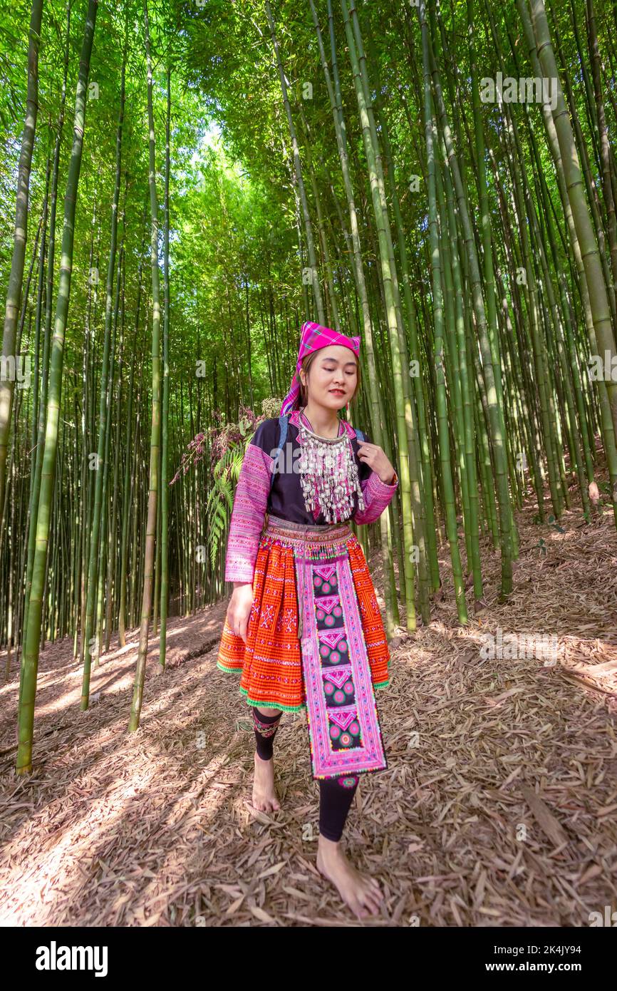 People H'mong ethnic minority with colorful costume dress walking in ...
