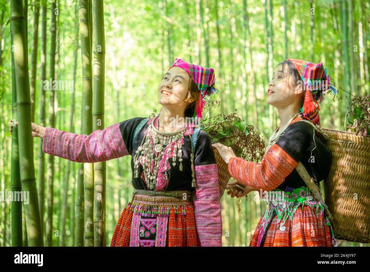 People H'mong ethnic minority with colorful costume dress walking in ...