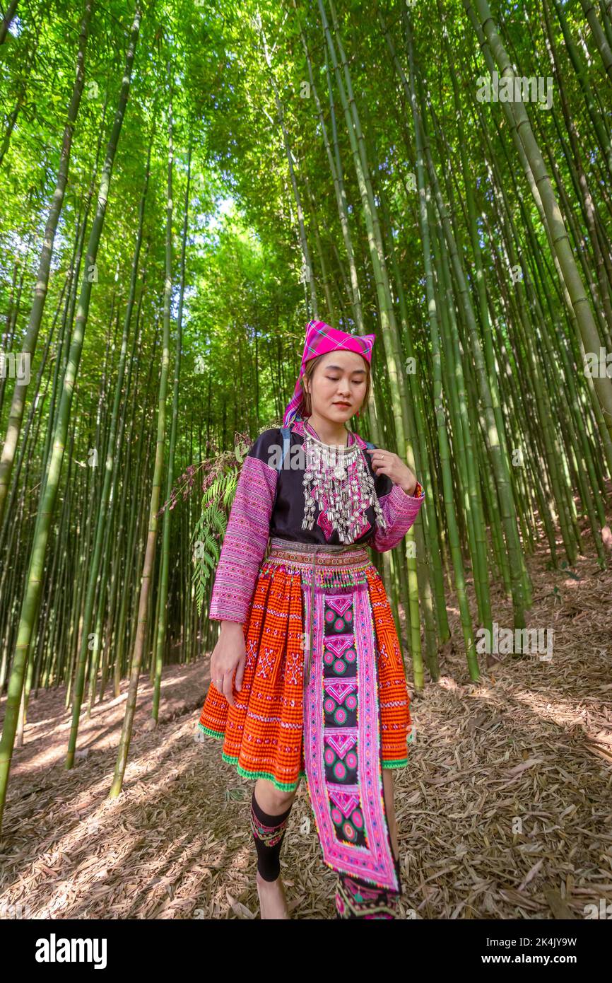 People H'mong ethnic minority with colorful costume dress walking in ...