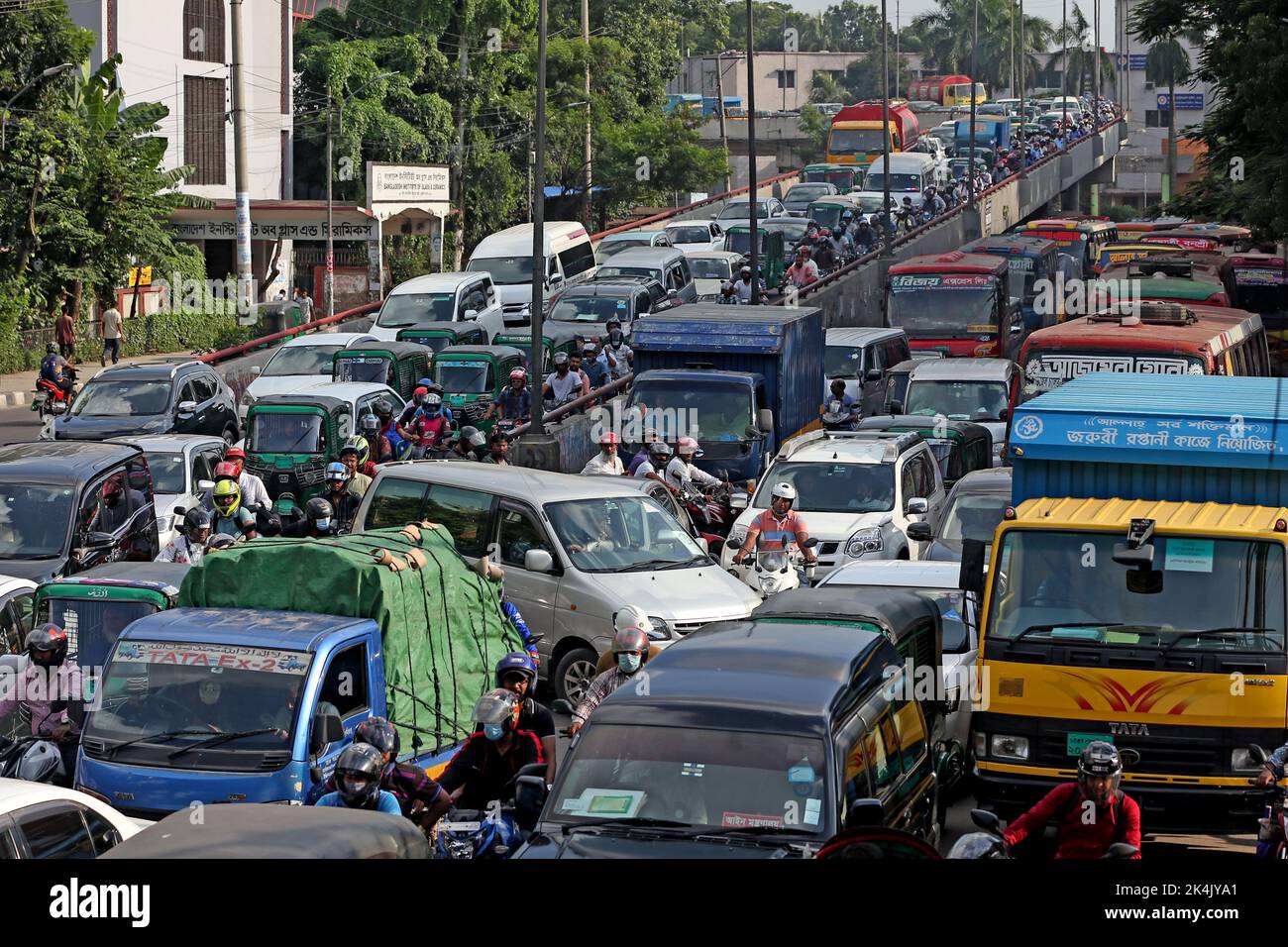 A long queue of vehicles was seen standing in the Tejgaon industrial ...