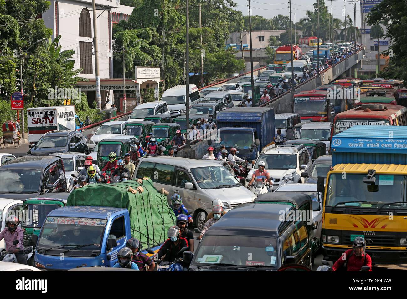 A long queue of vehicles was seen standing in the Tejgaon industrial ...