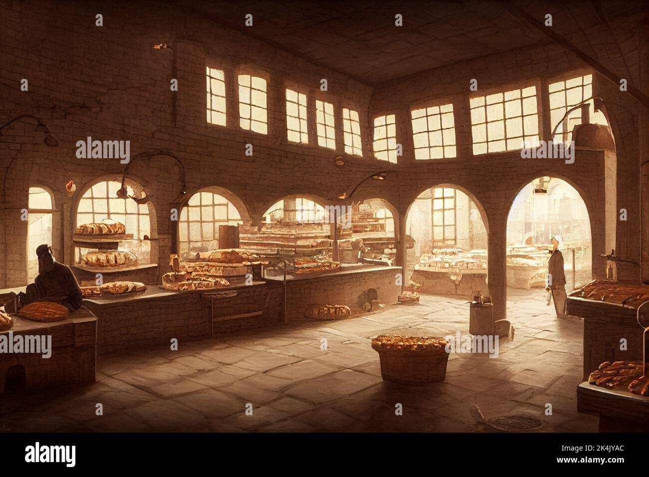 A 3D rendering of interior of medieval bakery Stock Photo - Alamy