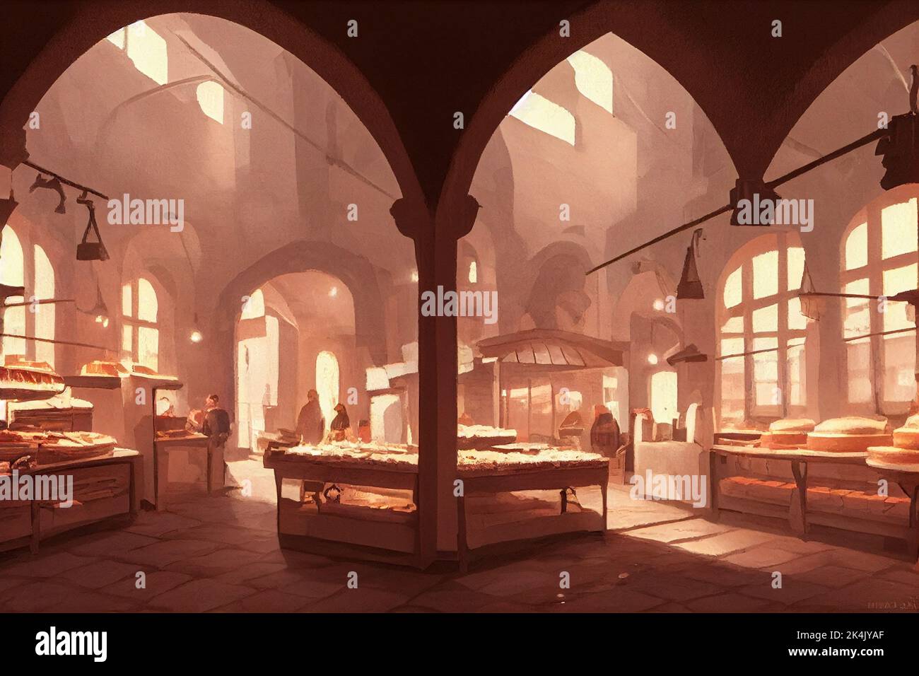 A 3D rendering of interior of medieval bakery Stock Photo - Alamy