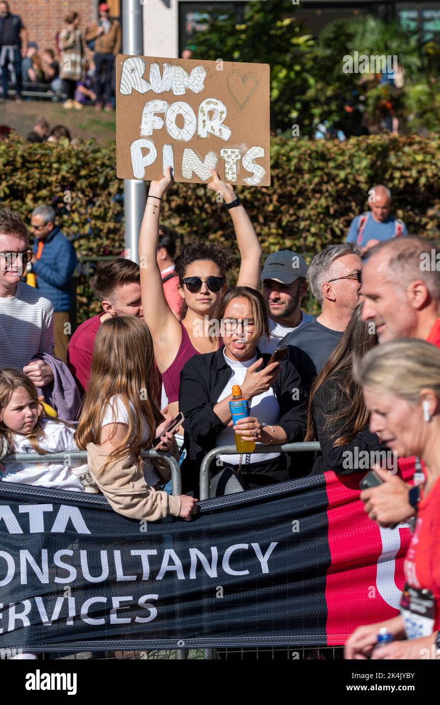 Inspirational sign held by supporter for people running in the TCS ...