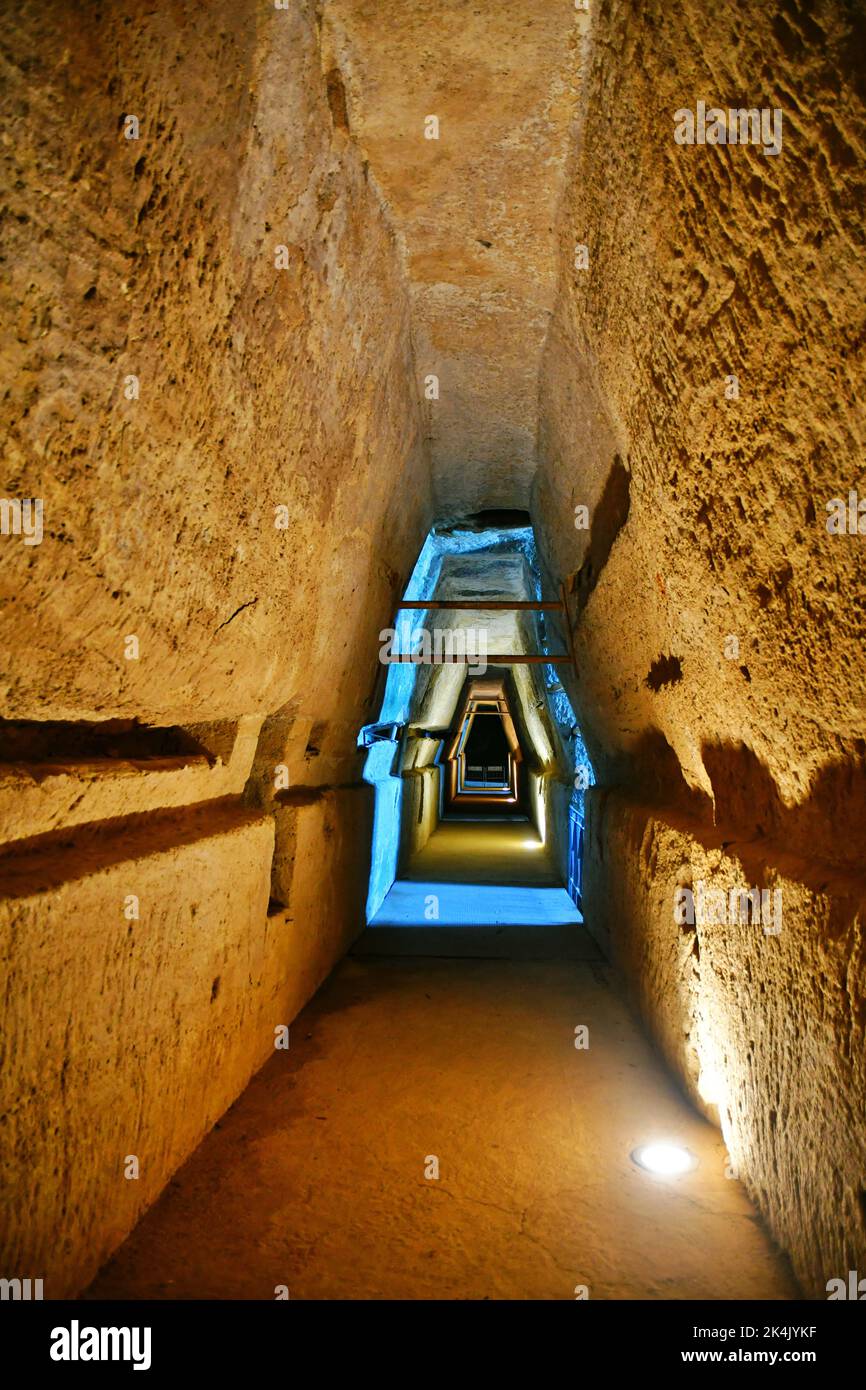 The cave of the Sibyl in the archaeological park of Cuma near Naples ...