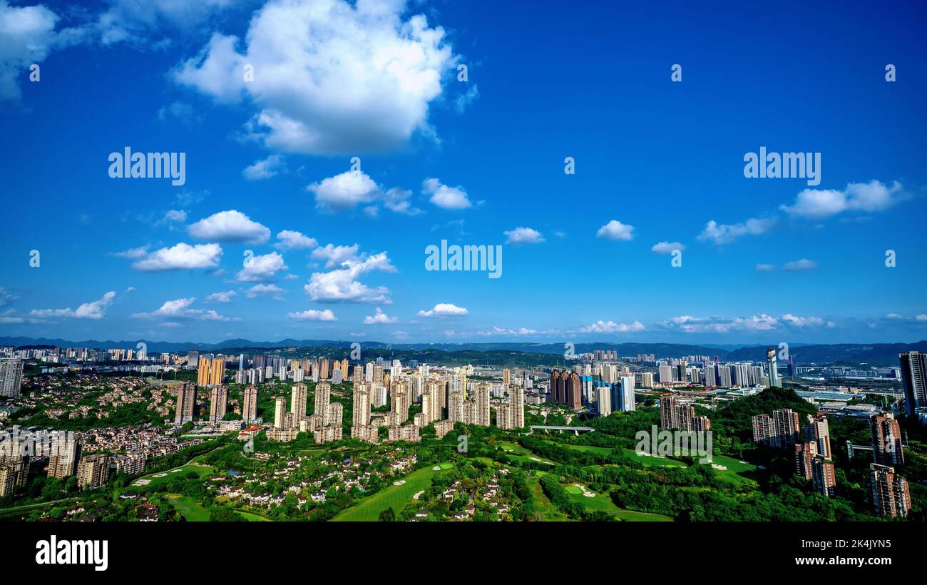 The cityscape of Chongqing against the background of the blue sky ...