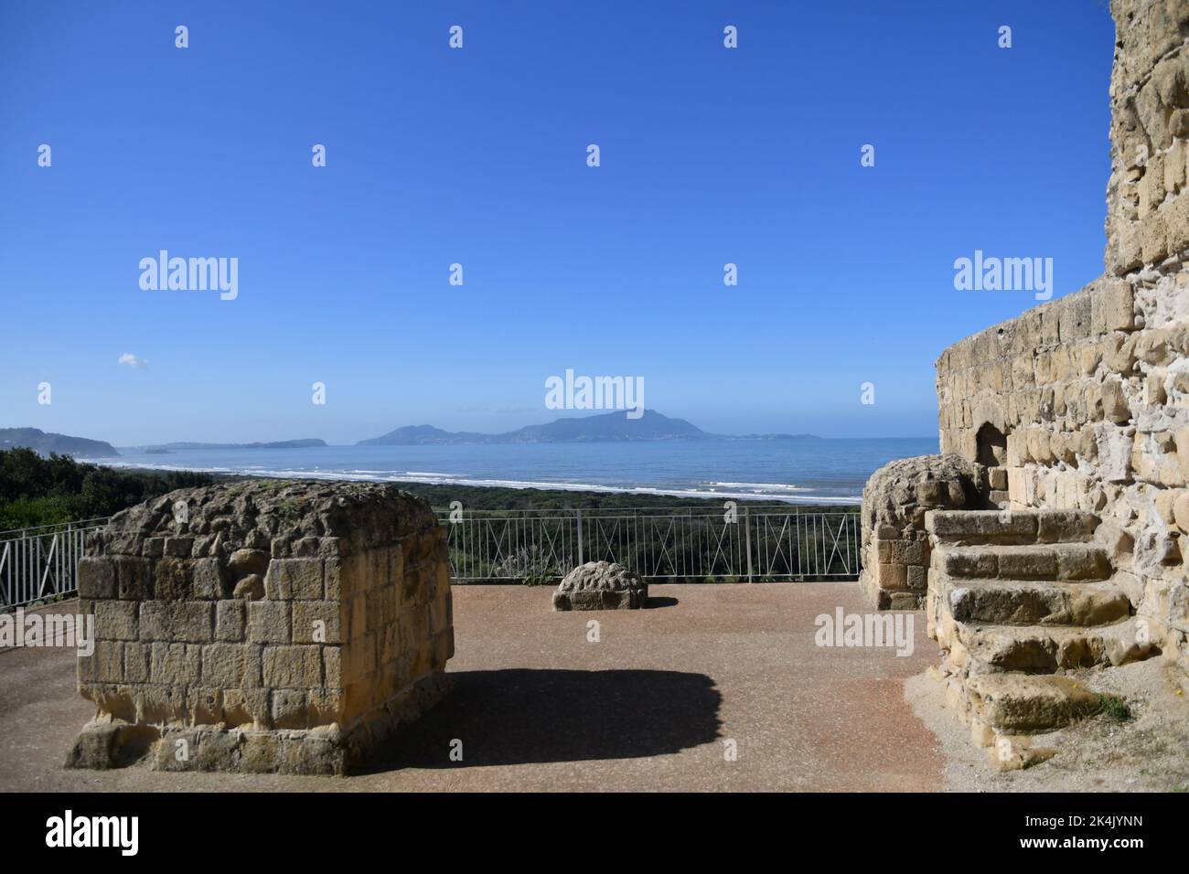 View of the panorama from the archaeological park of Cuma near Naples ...