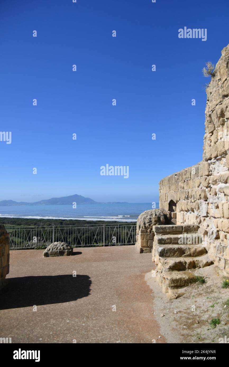 View of the panorama from the archaeological park of Cuma near Naples ...