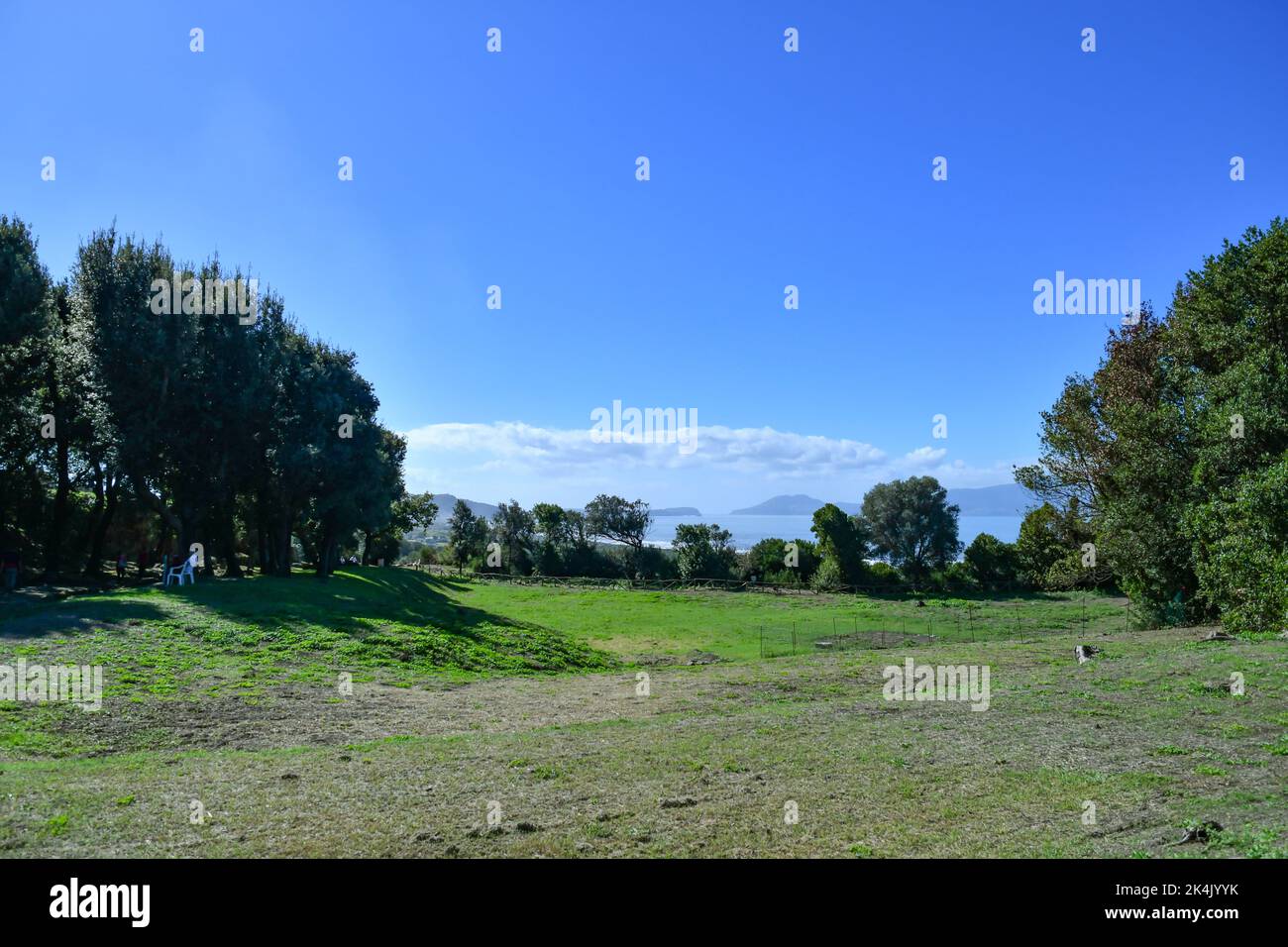 View of the panorama from the archaeological park of Cuma near Naples ...