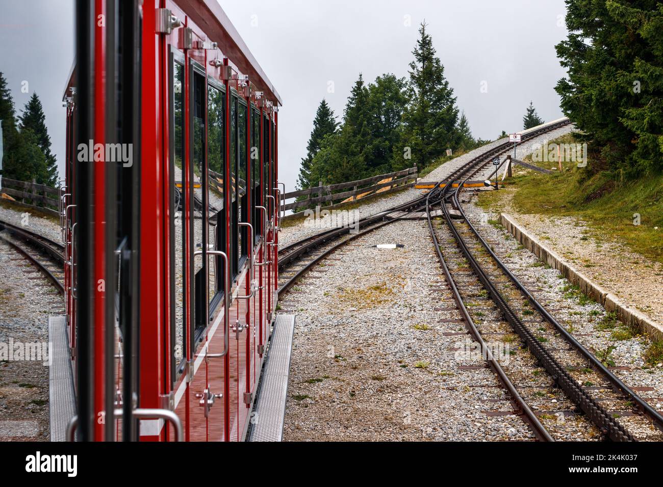 Cog railway train going to Schafberg. Alps mountain in Salzburger land ...
