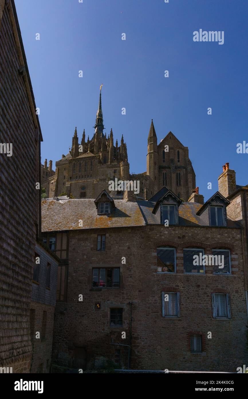 Ancient buildings of the old town with view at the abbey of the the ...