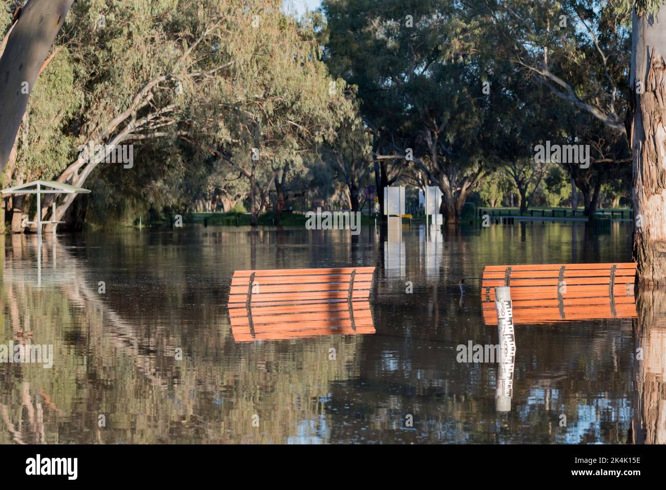 September 28, 2022 Nyngan, NSW, Australia: The Bogan River in flood has ...