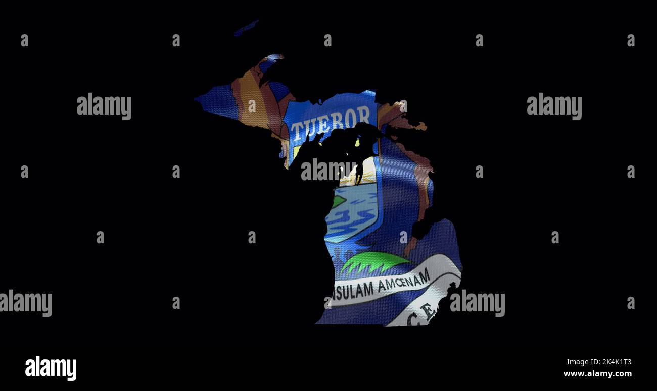 Michigan state map with waving flag. Alpha channel background Stock ...