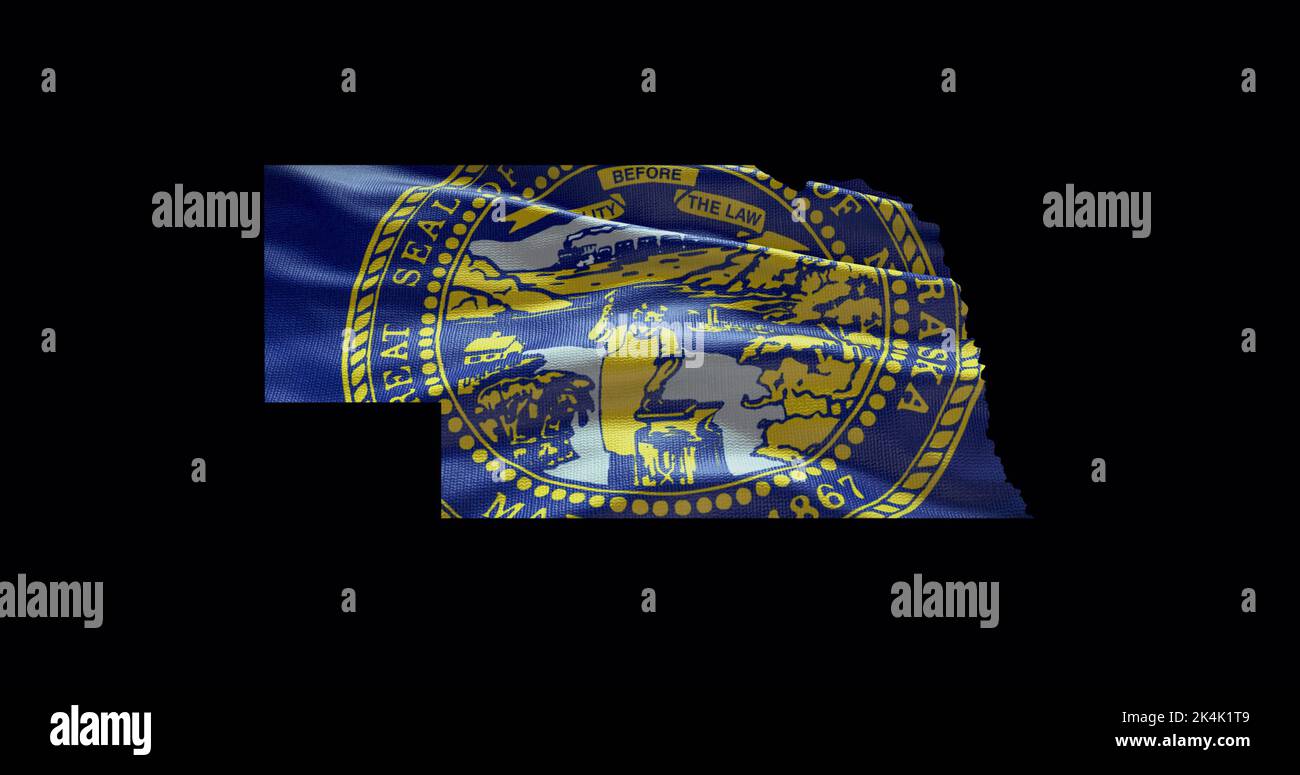 Nebraska state map with waving flag. Alpha channel background Stock ...