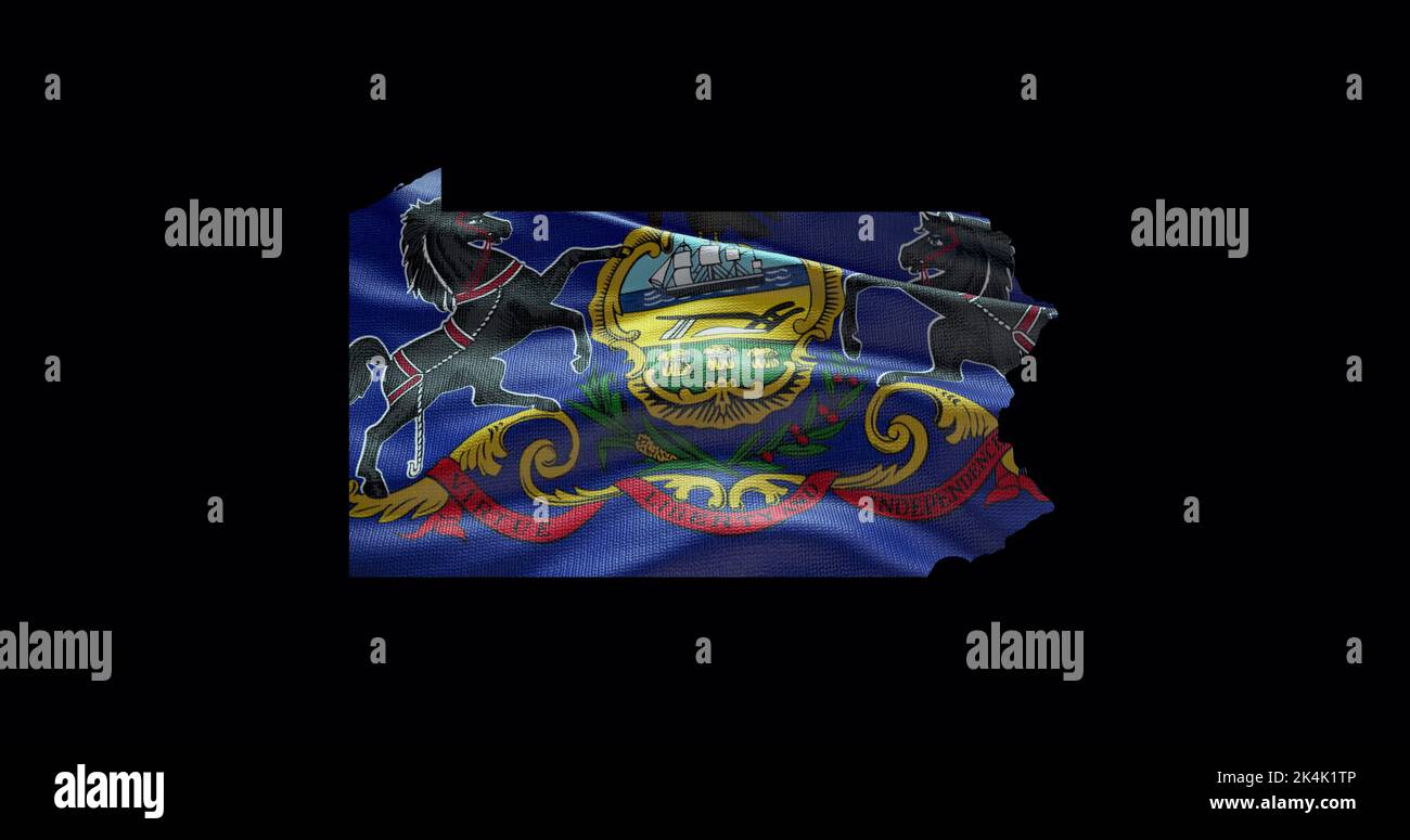 Pennsylvania state map with waving flag. Alpha channel background Stock ...