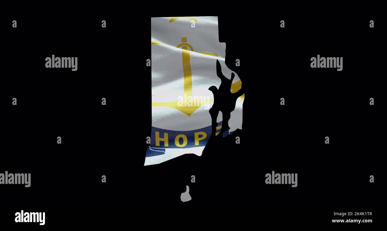 Rhode Island state map with waving flag. Alpha channel background Stock ...