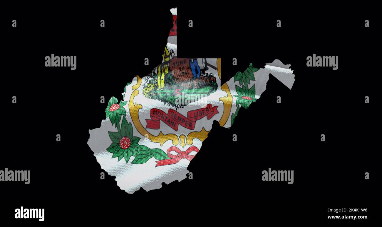 West Virginia state map with waving flag. Alpha channel background ...