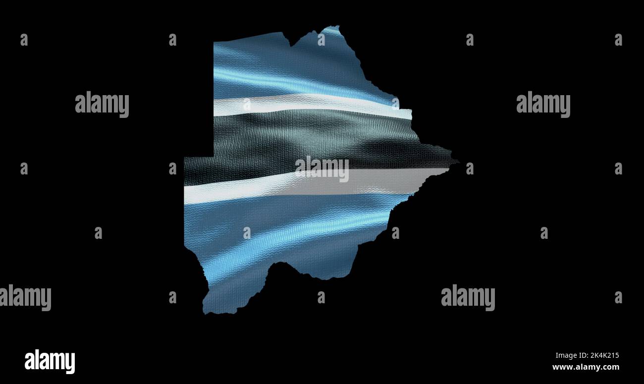 Botswana map shape with waving flag background. Alpha channel outline of country Stock Photo - Alamy
