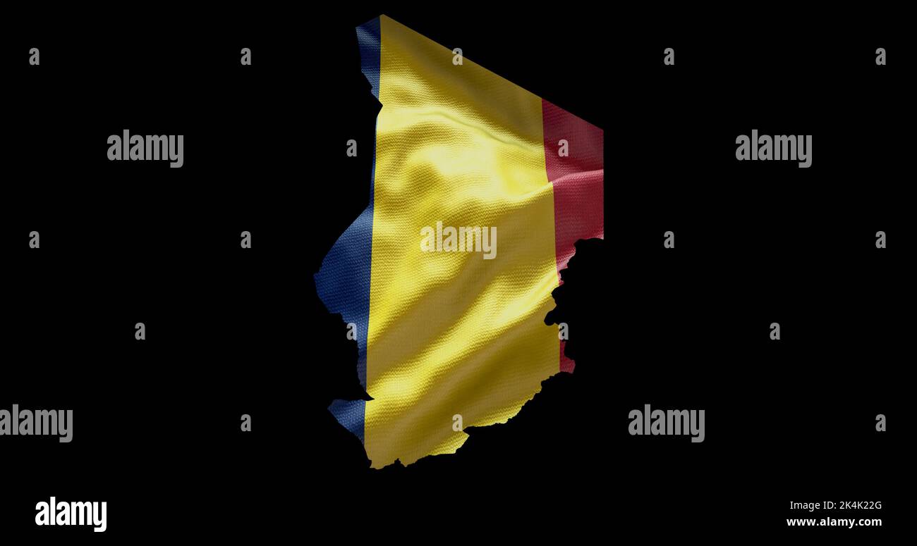 Chad map shape with waving flag background. Alpha channel outline of ...