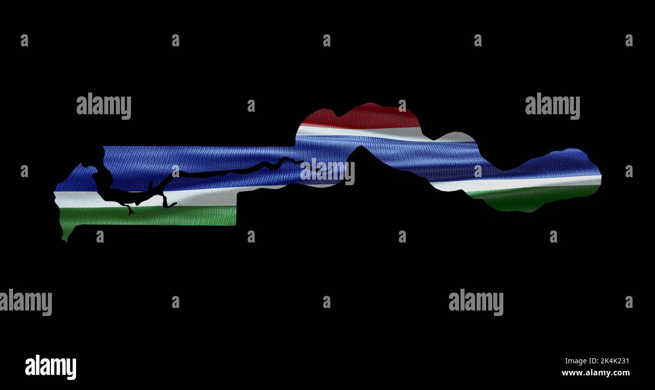 Gambia map shape with waving flag background. Alpha channel outline of ...