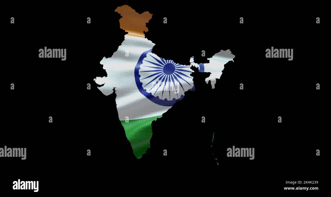 India map shape with waving flag background. Alpha channel outline of ...