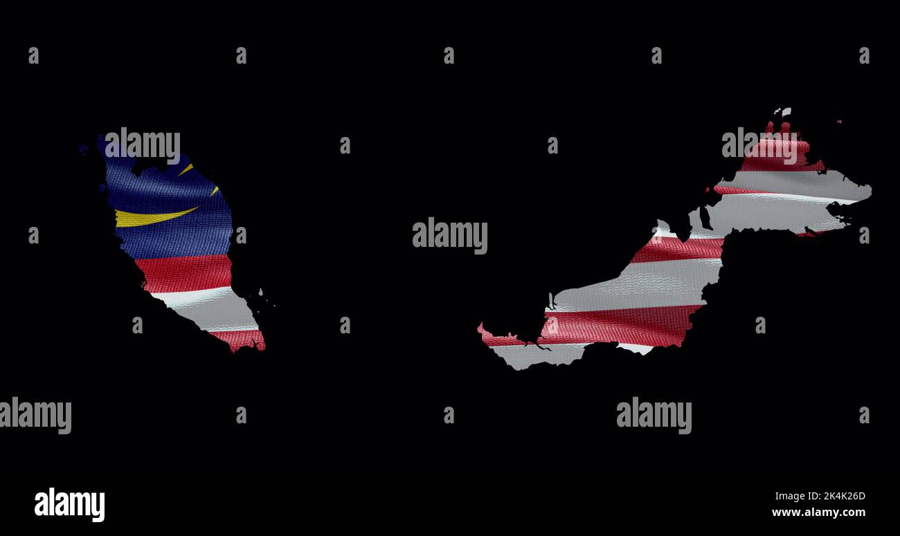 Malaysia map shape with waving flag background. Alpha channel outline ...