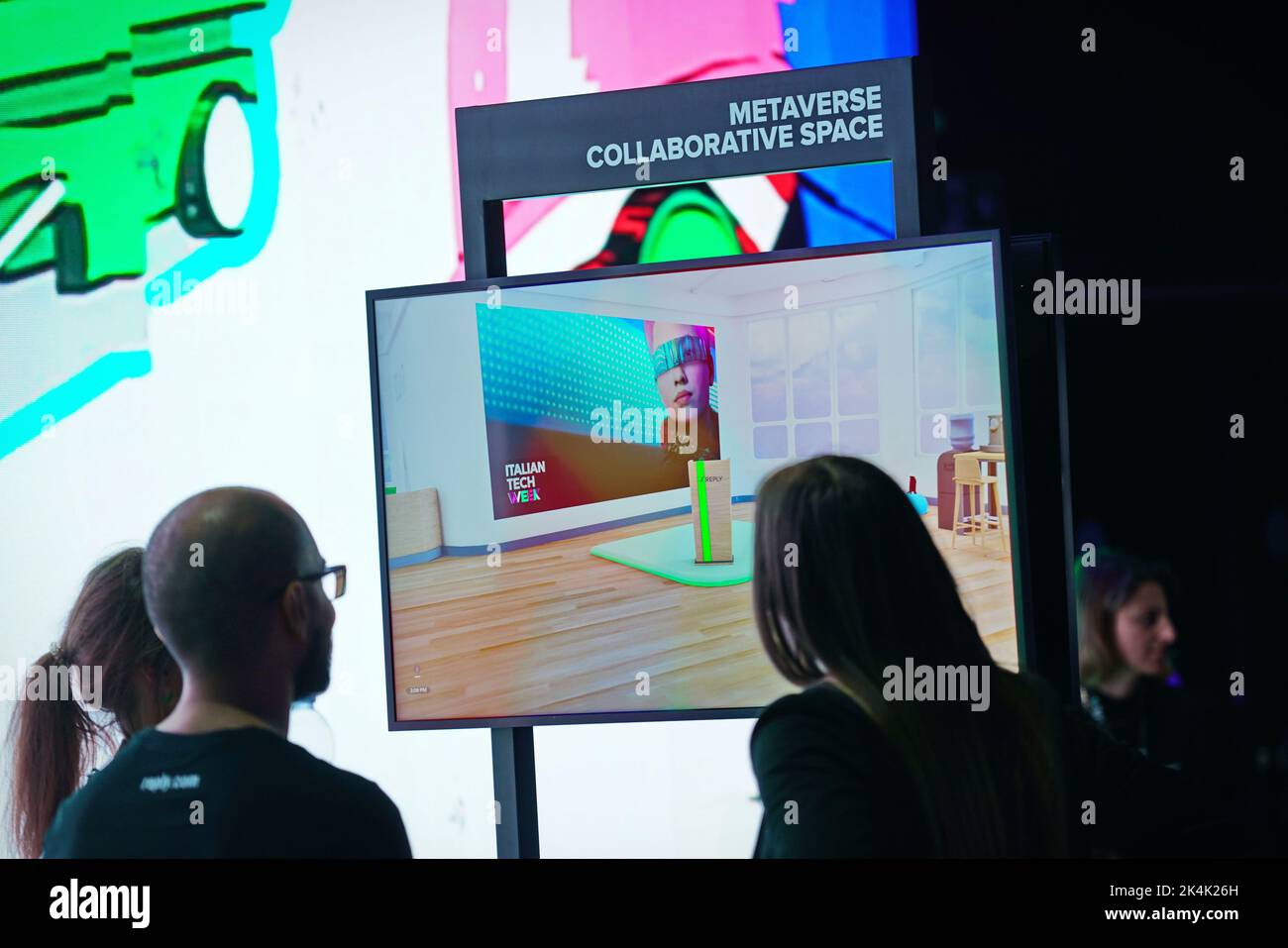 Virtual reality exhibit. Virtual reality exhibition. A screen dedicated ...