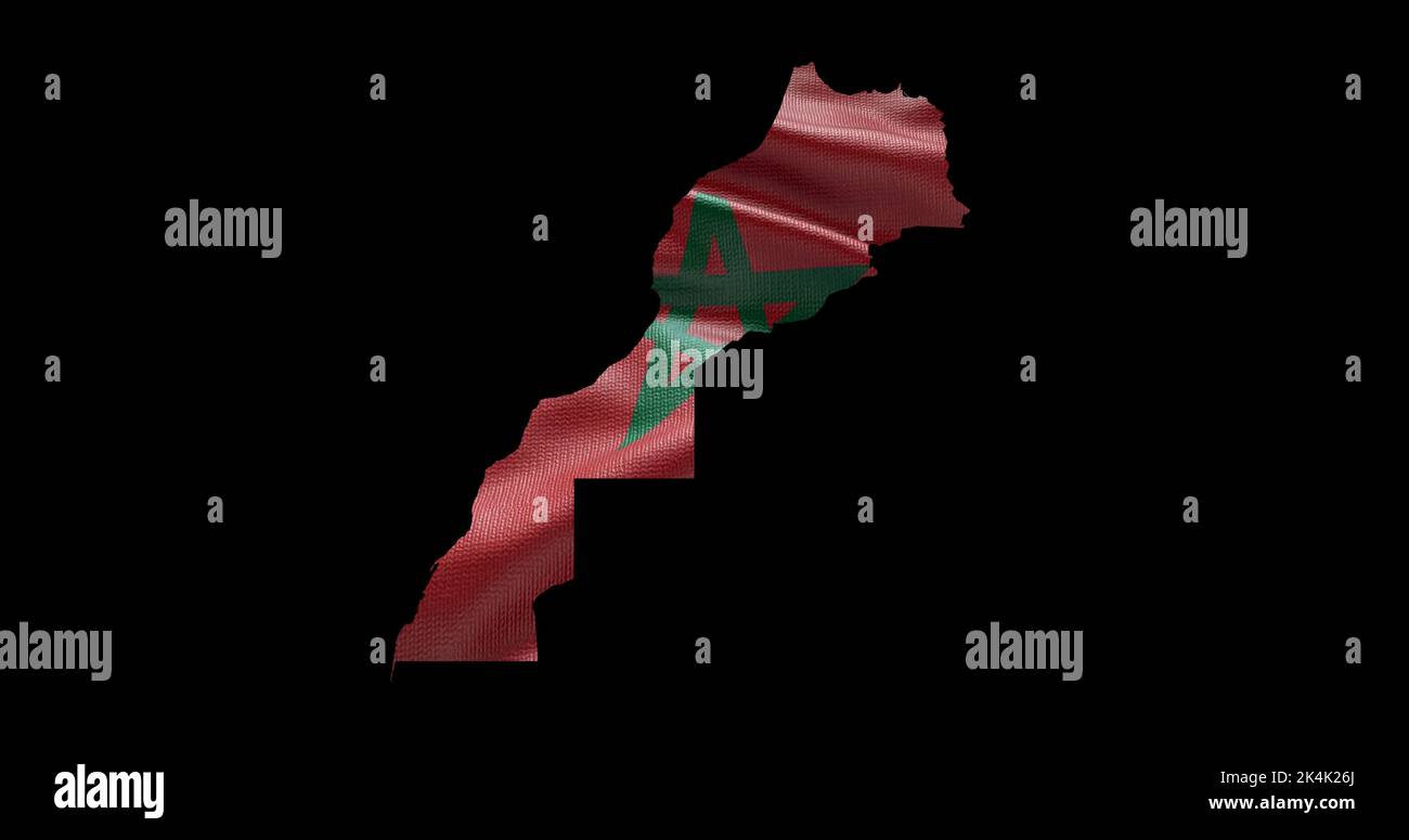 Morocco map shape with waving flag background. Alpha channel outline of ...