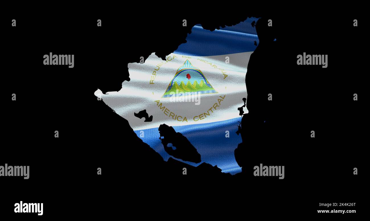 Nicaragua map shape with waving flag background. Alpha channel outline ...