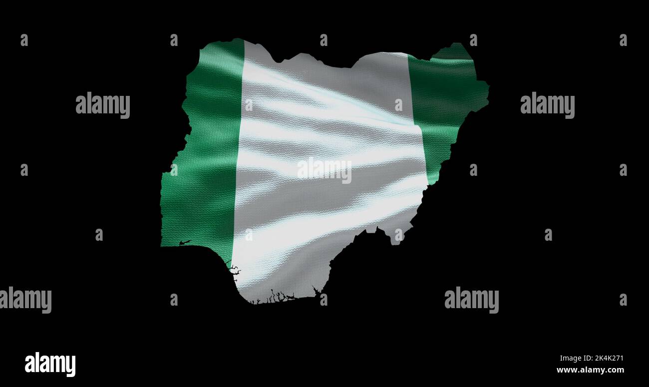 Nigeria map shape with waving flag background. Alpha channel outline of ...