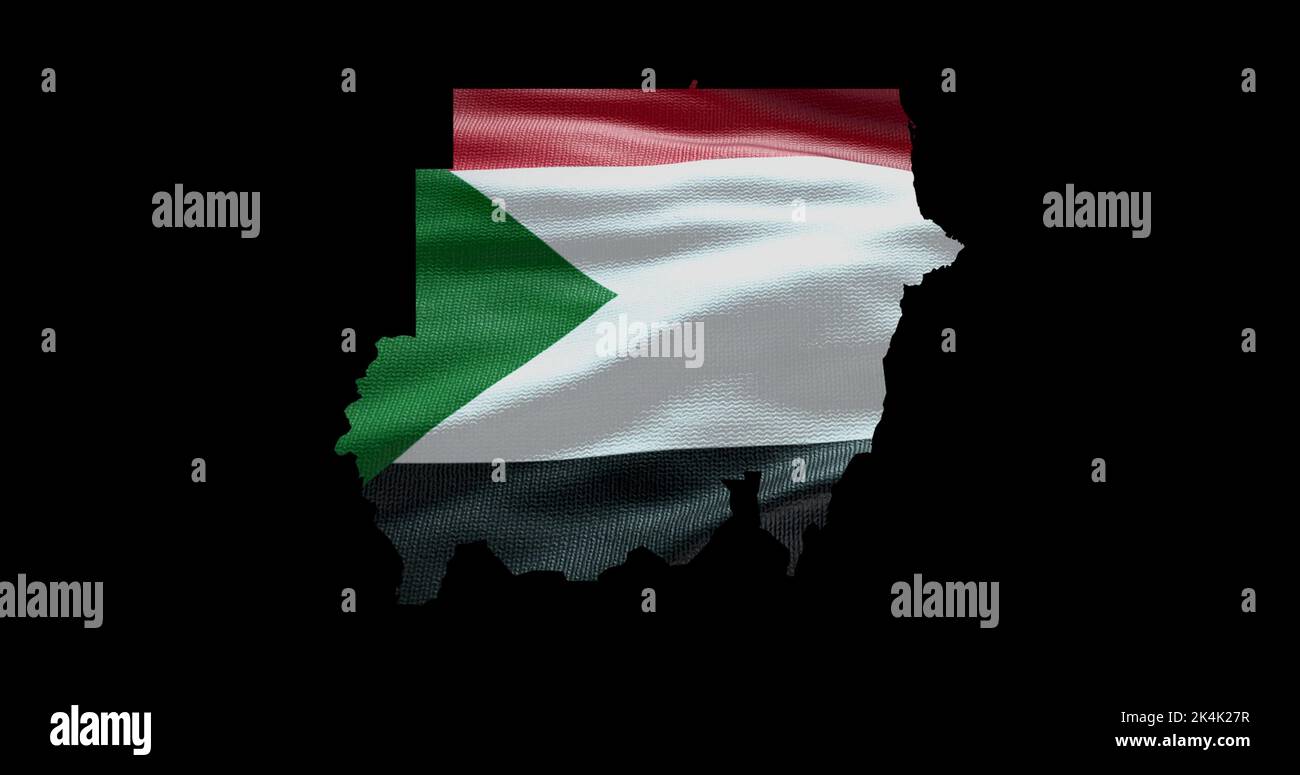 Sudan map shape with waving flag background. Alpha channel outline of ...