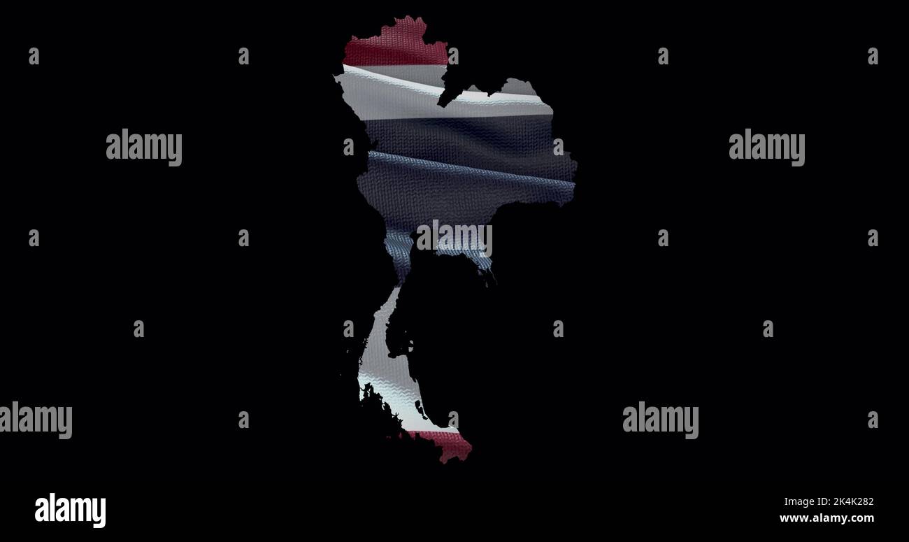 Thailand map shape with waving flag background. Alpha channel outline ...