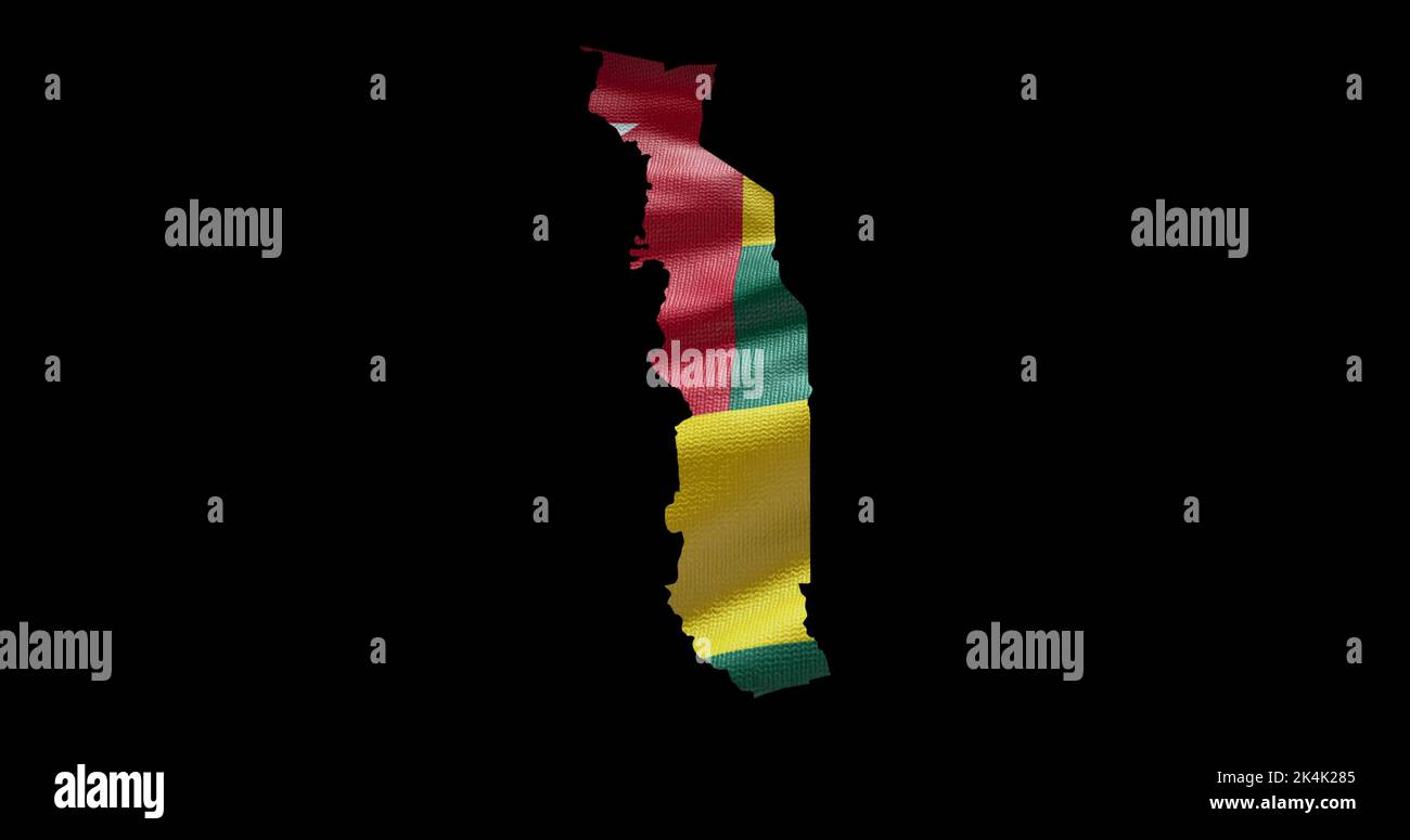 Togo map shape with waving flag background. Alpha channel outline of ...