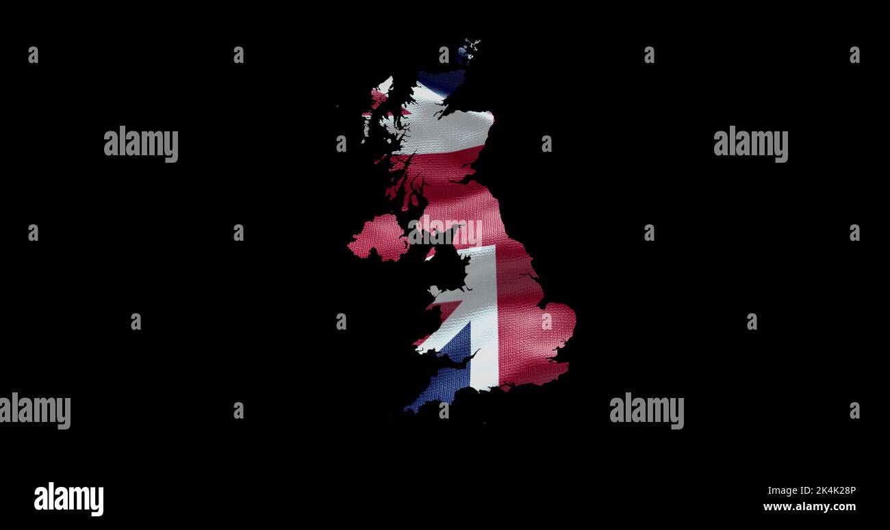 United Kingdom UK map shape with waving flag background. Alpha channel ...