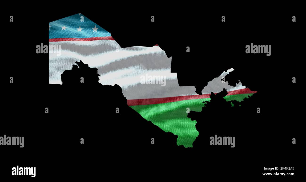 Uzbekistan map shape with waving flag background. Alpha channel outline ...
