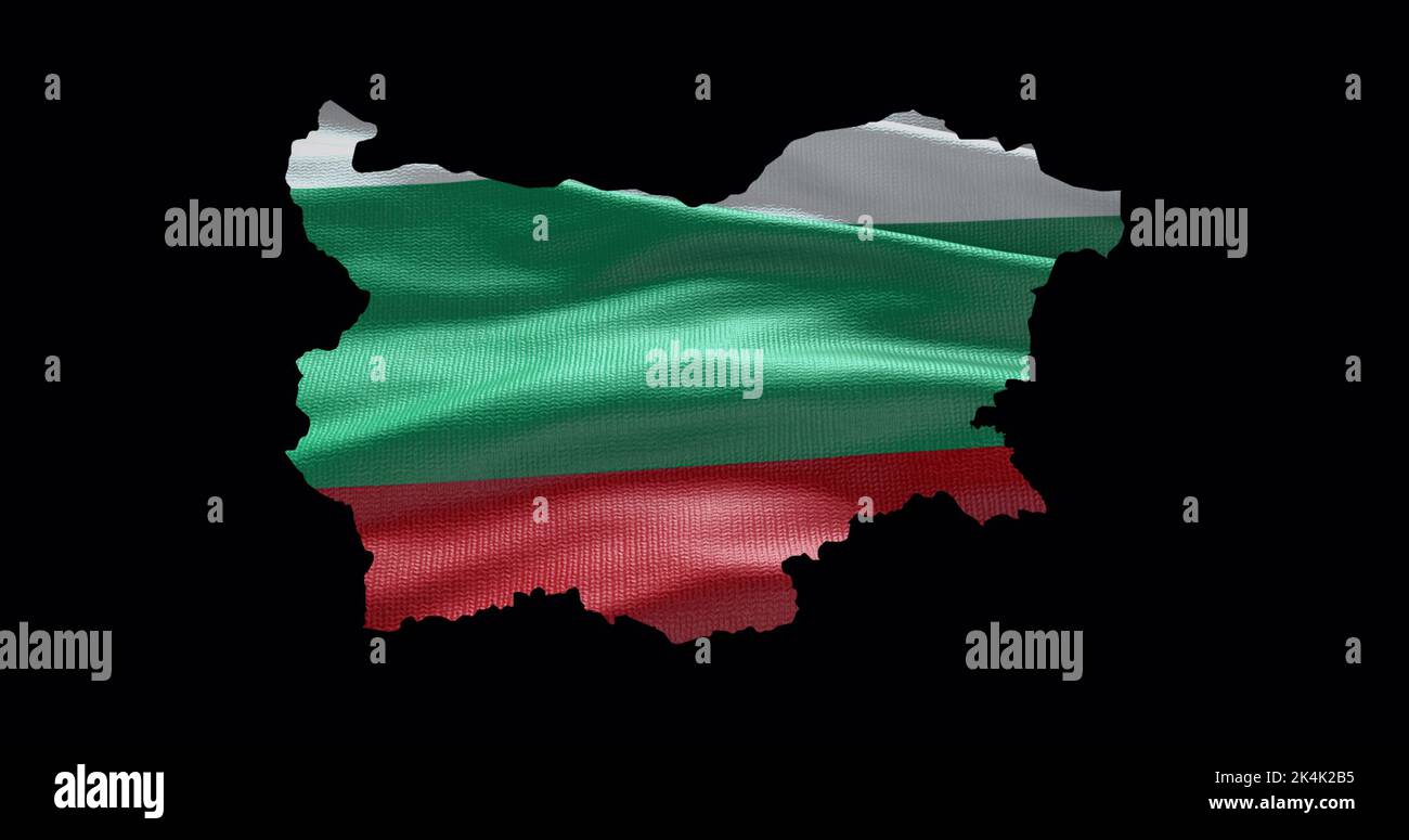 Bulgaria map shape with waving flag background. Alpha channel outline ...