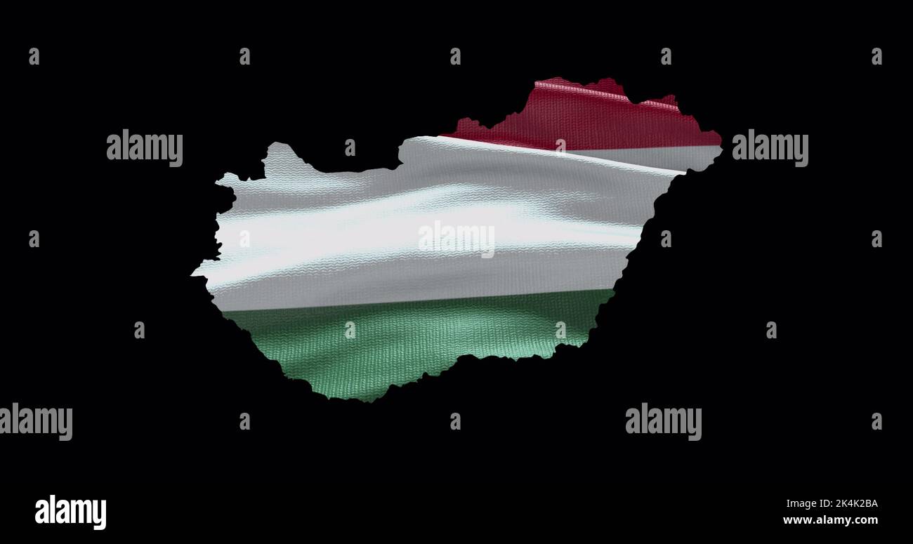 Hungary map shape with waving flag background. Alpha channel outline of ...