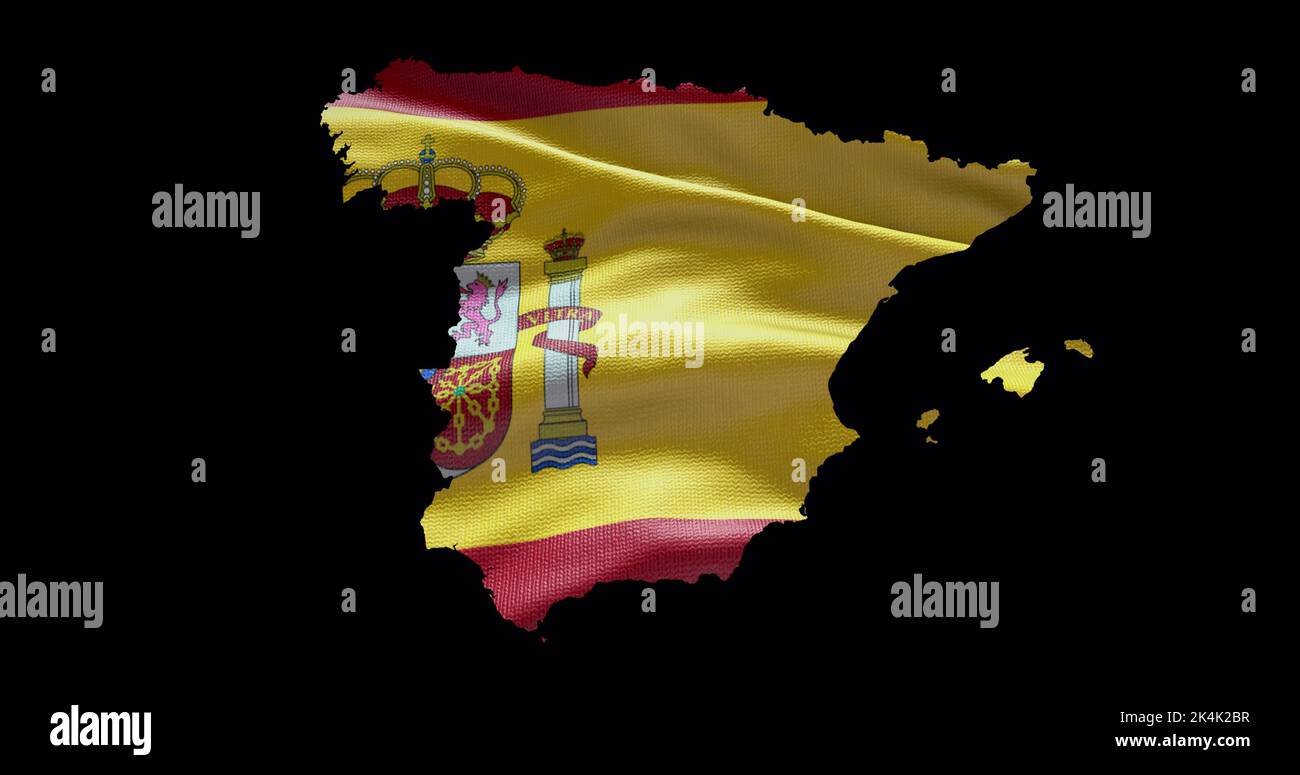 Spain map shape with waving flag background. Alpha channel outline of ...