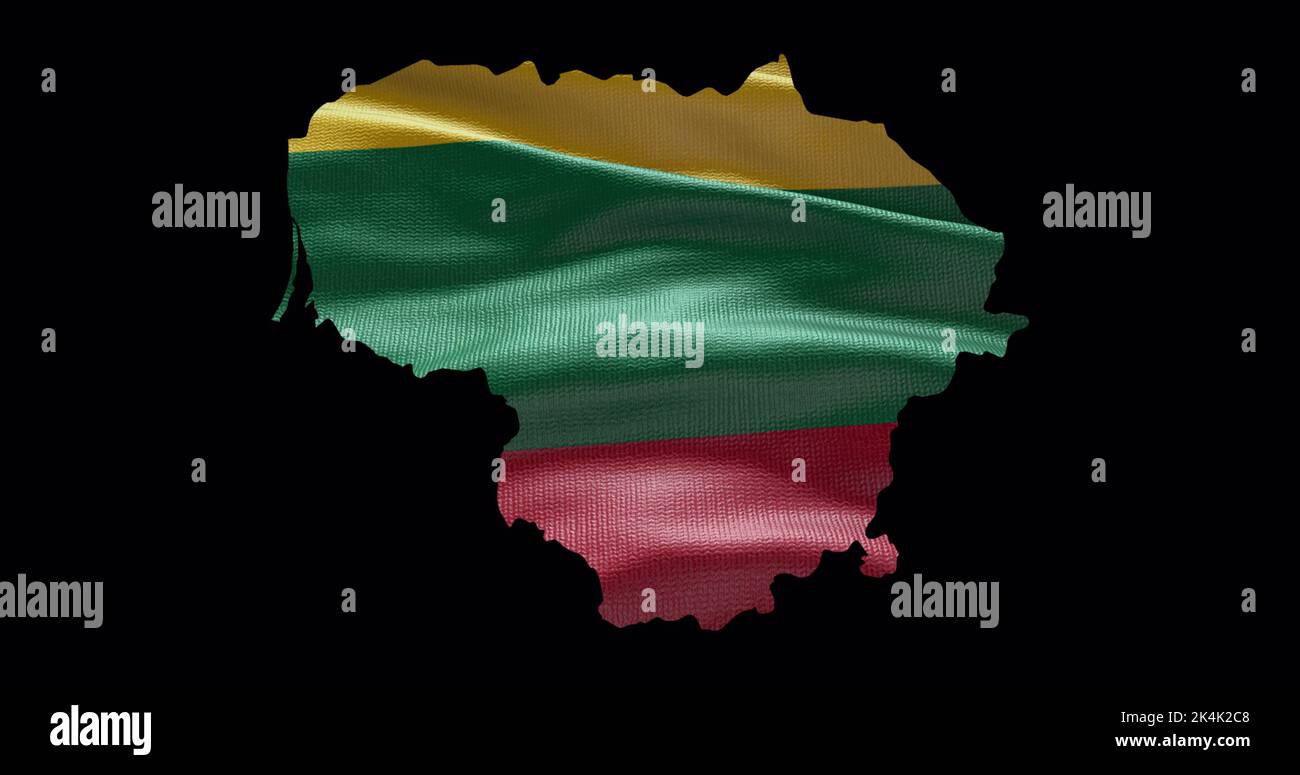 Lithuania map shape with waving flag background. Alpha channel outline ...