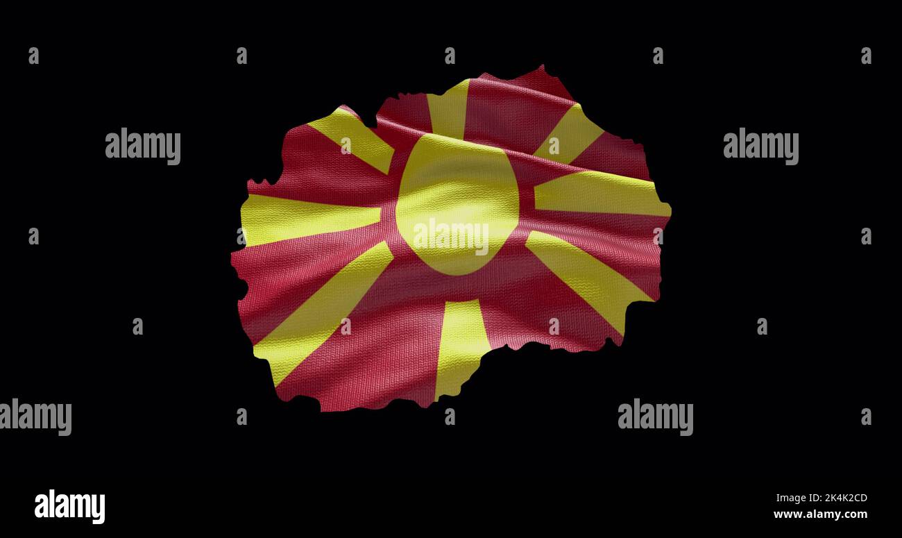 North Macedonia map shape with waving flag background. Alpha channel ...