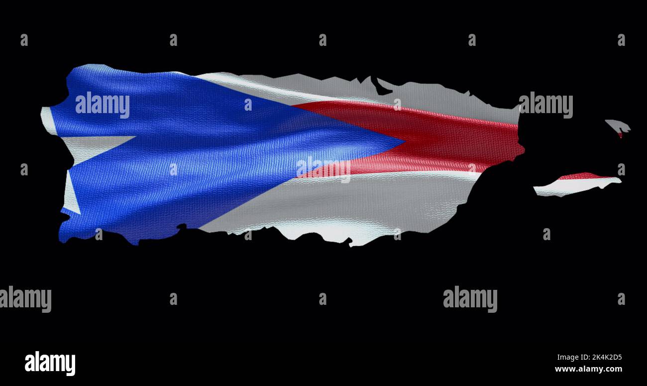 Puerto Rico map shape with waving flag background. Alpha channel ...