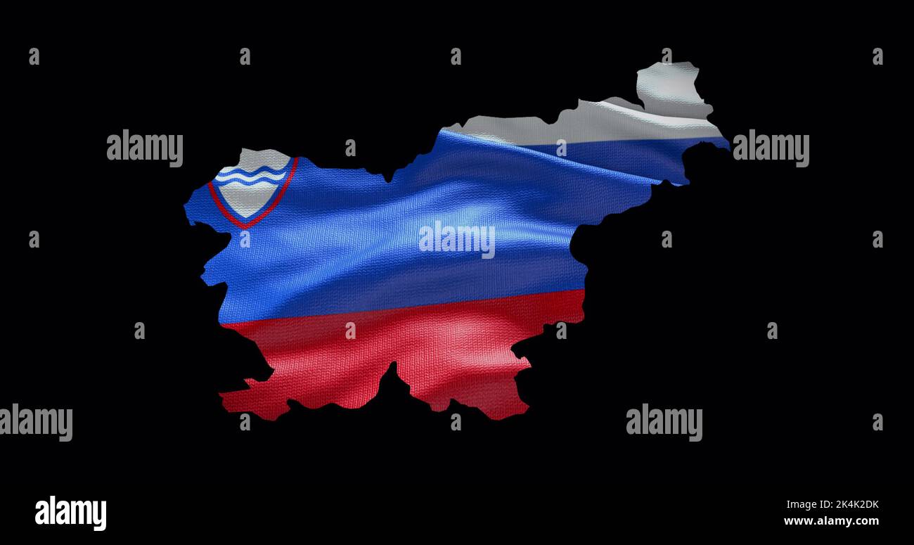 Slovenia map shape with waving flag background. Alpha channel outline ...
