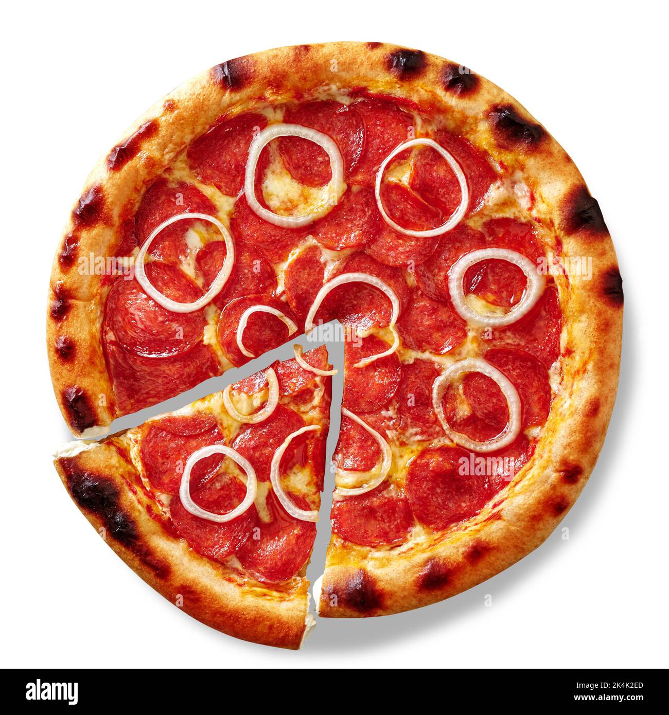 Sliced pepperoni pizza with tomato sauce, mozzarella, onion and dough ...