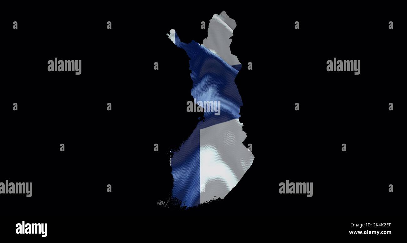 Finland map shape with waving flag background. Alpha channel outline of ...