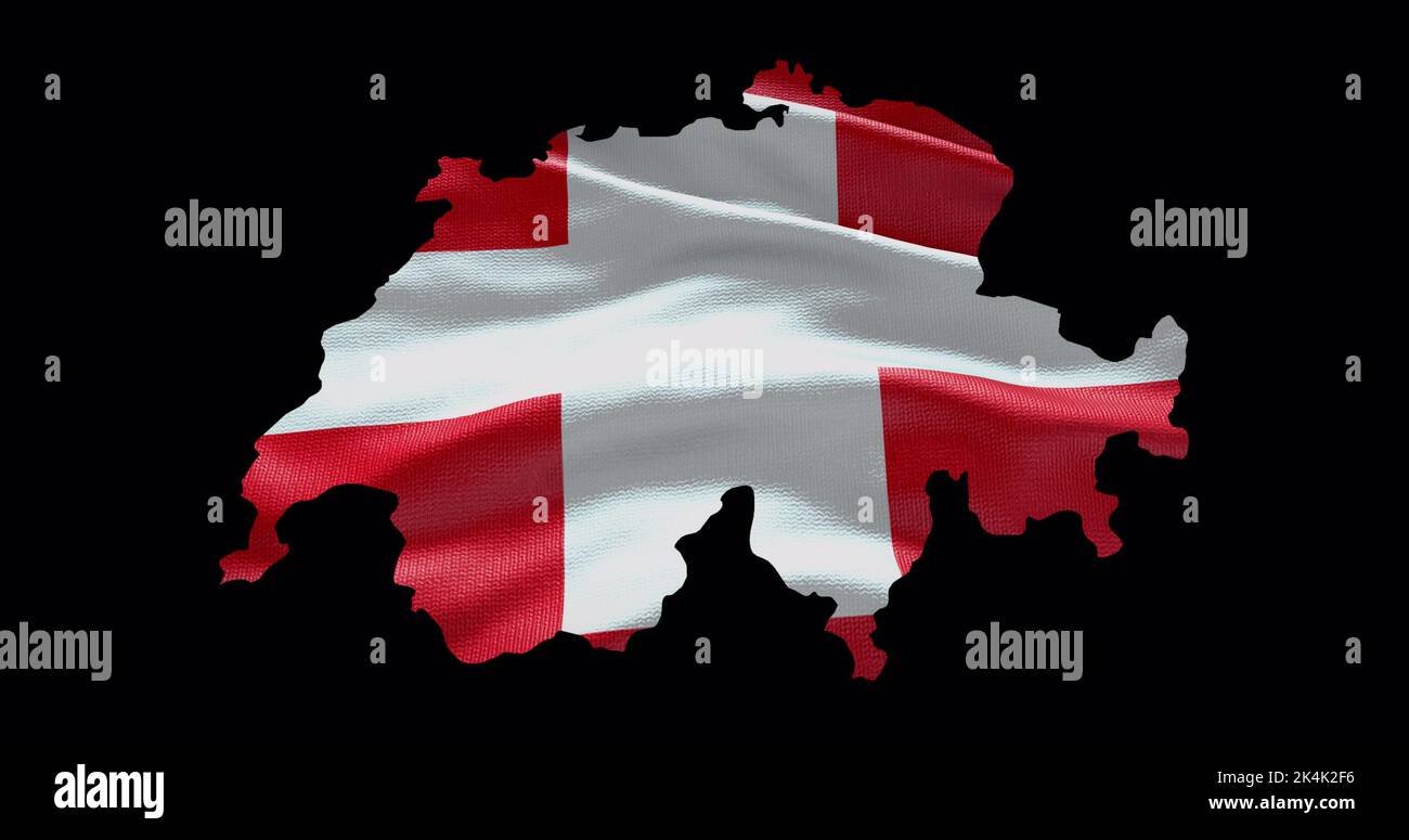Switzerland map shape with waving flag background. Alpha channel ...