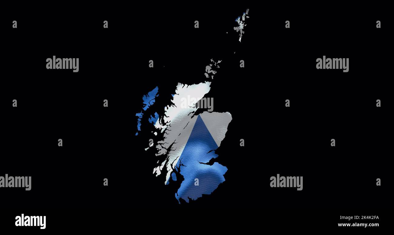 Scotland map shape with waving flag background. Alpha channel outline ...
