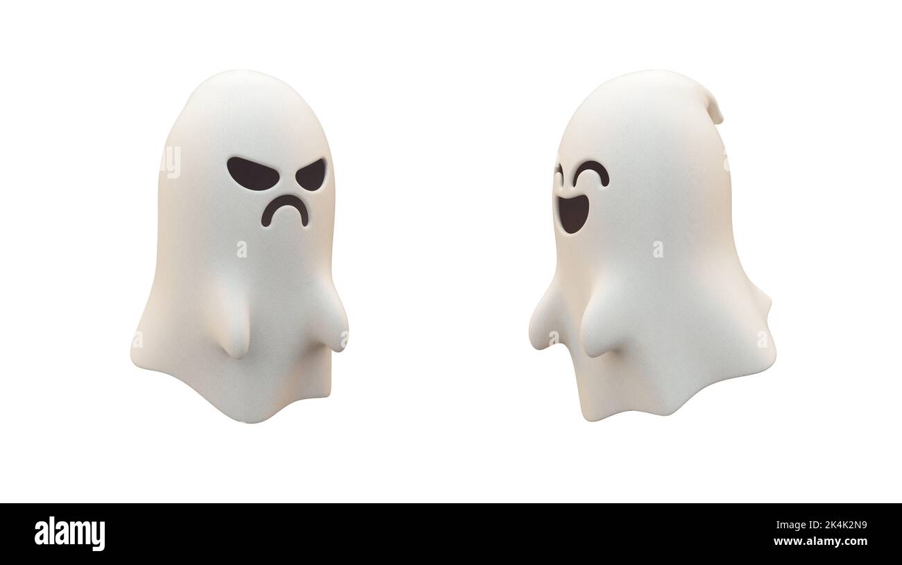 Two cute ghosts isolated objects on white background for Halloween ...