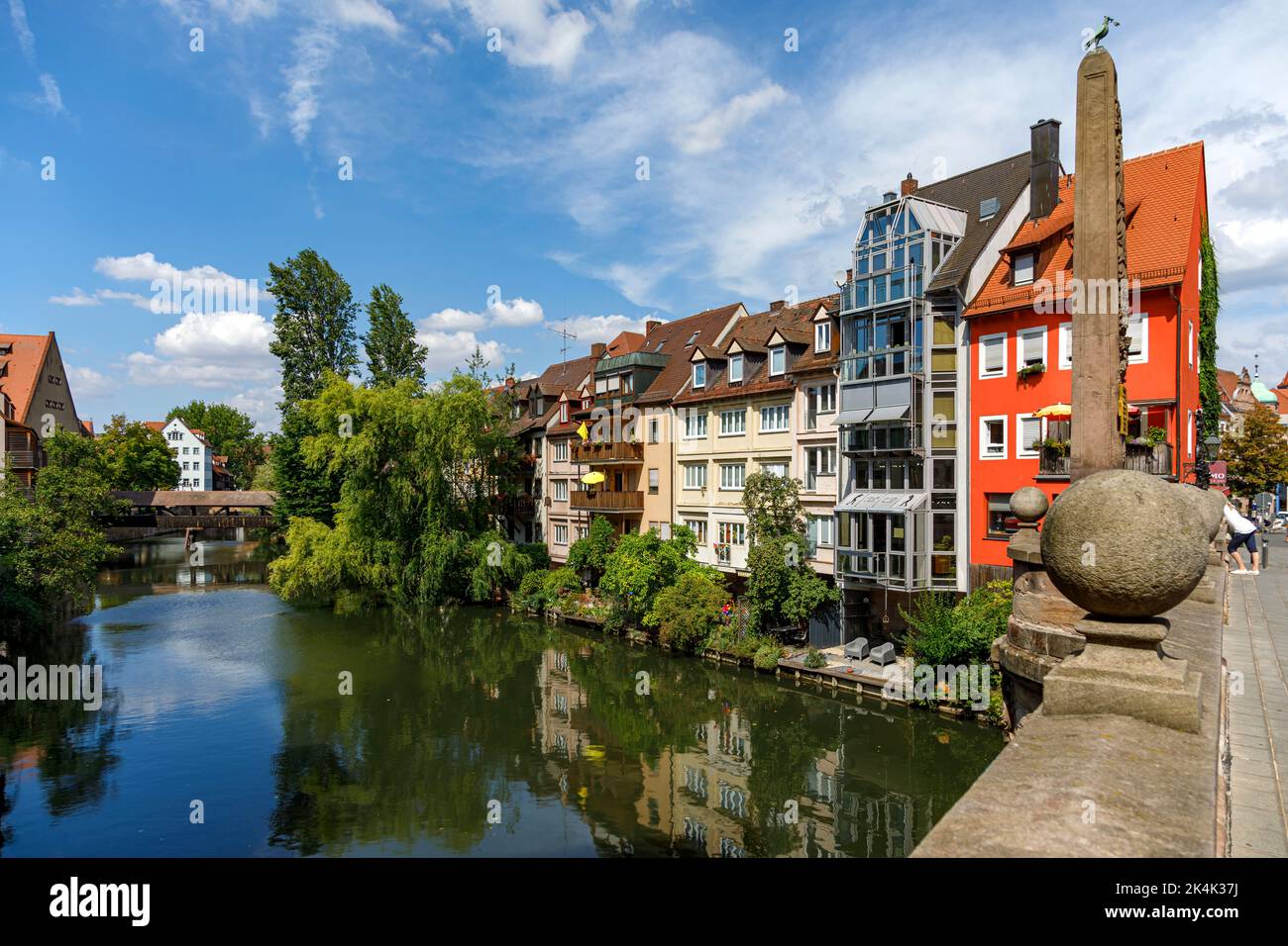 Reflection Of Houses In Pegnitz River At Upper Charles Bridge In ...