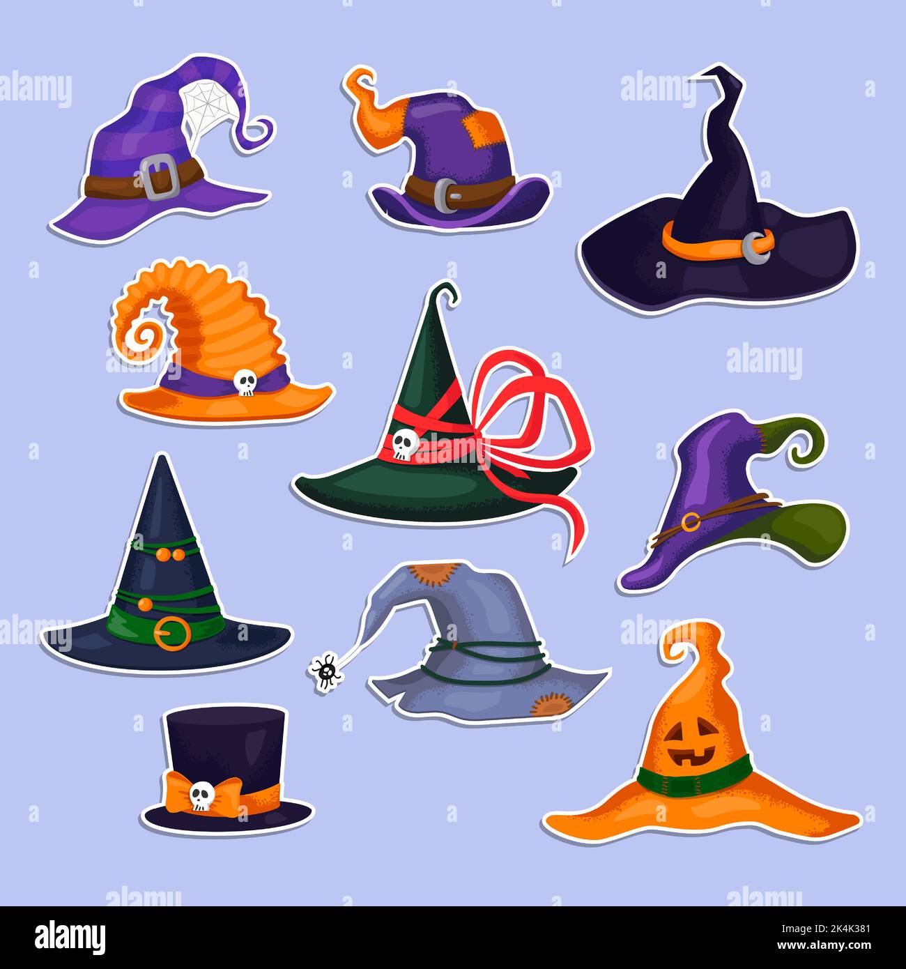 Set of cute witch halloween hats. Cartoon vector illustration. All ...